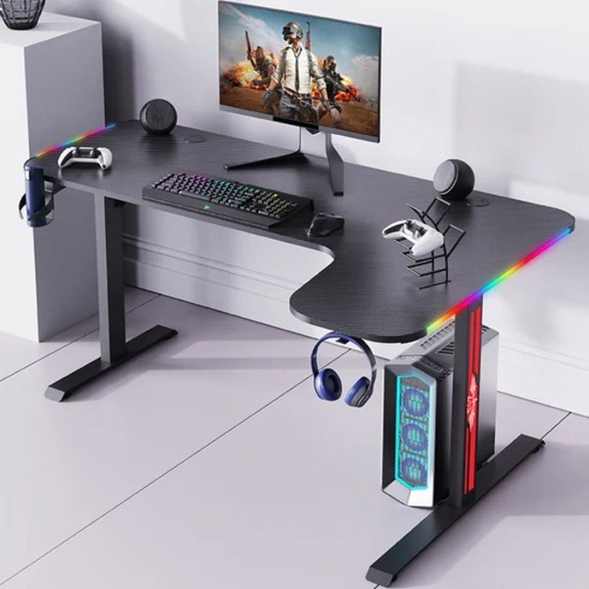 Gaming Desk STRONG HAND-R LS2-1400 RGB – Right Corner Design – BLACK