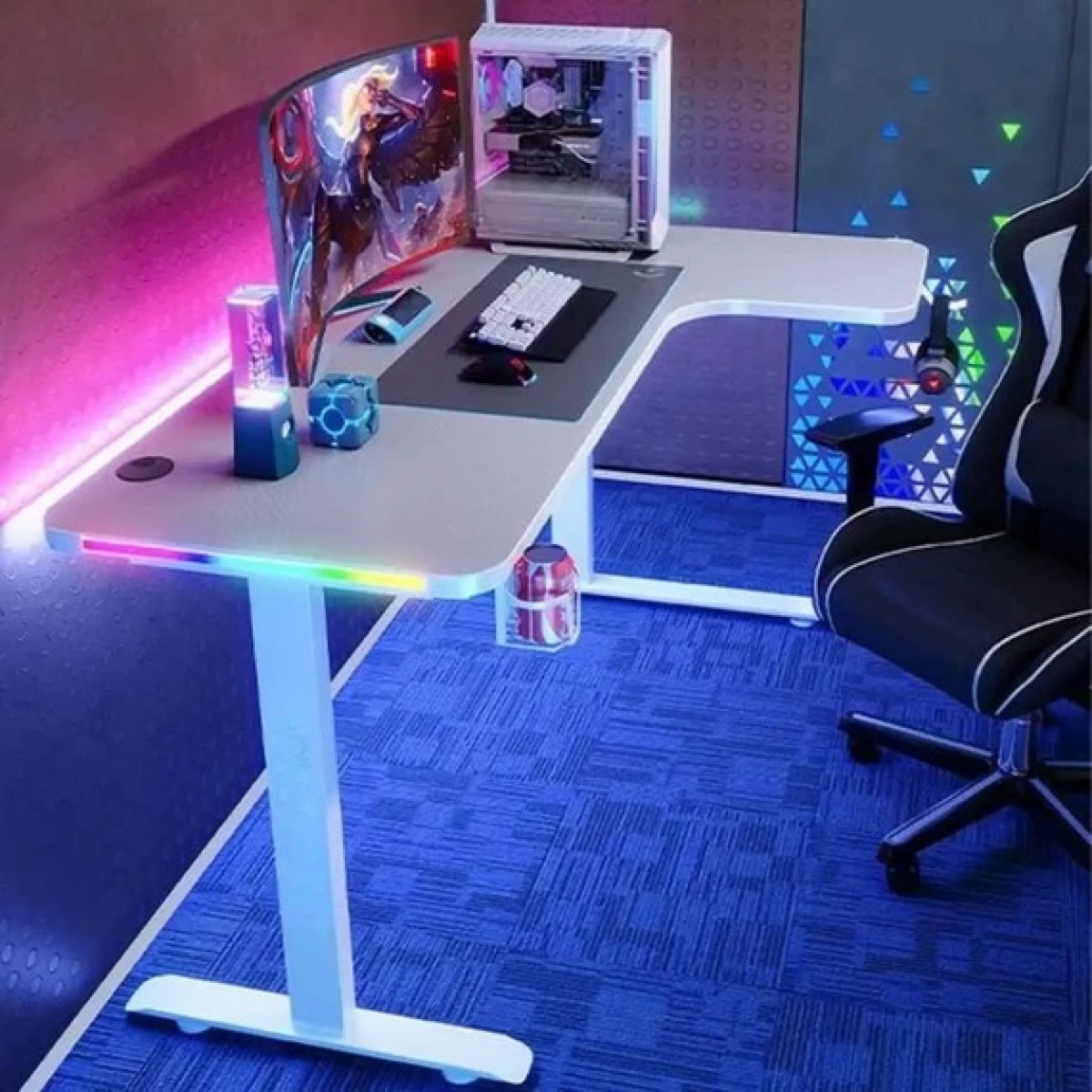 Gaming Desk STRONG HAND-R LS2-1400 RGB – Right Corner Design – White ...