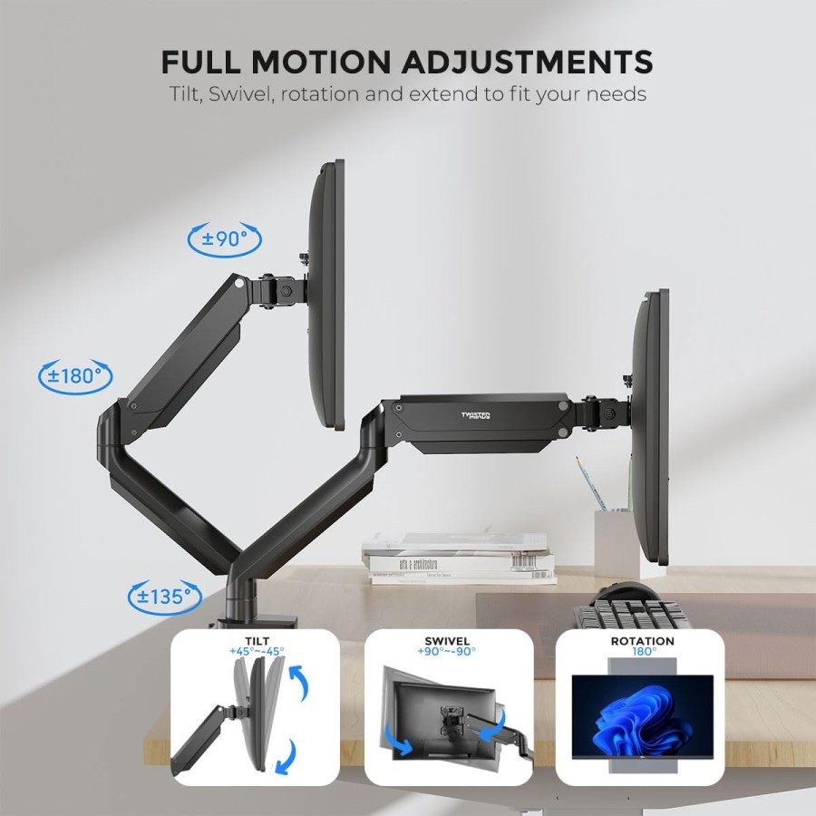 Monitor Arm TWISTED MINDS Dual – Supports 17 to 32 inch Screens ...