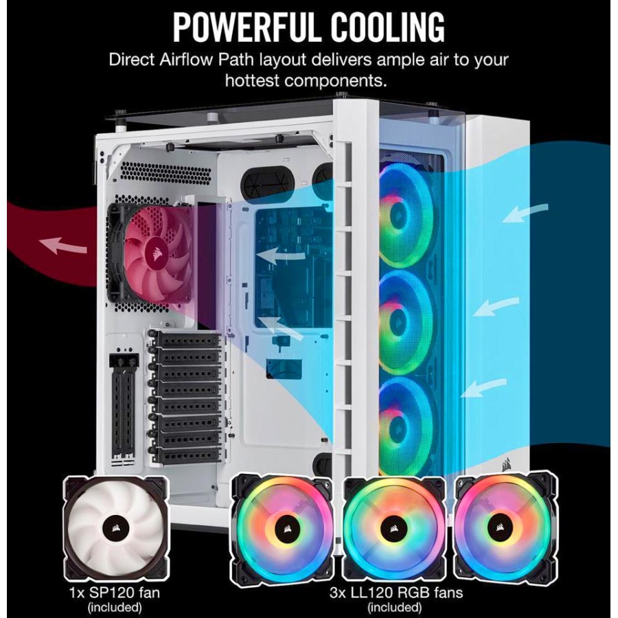 Corsair Crystal Series 680x Rgb Temp-Glass Mid Tower Case- White