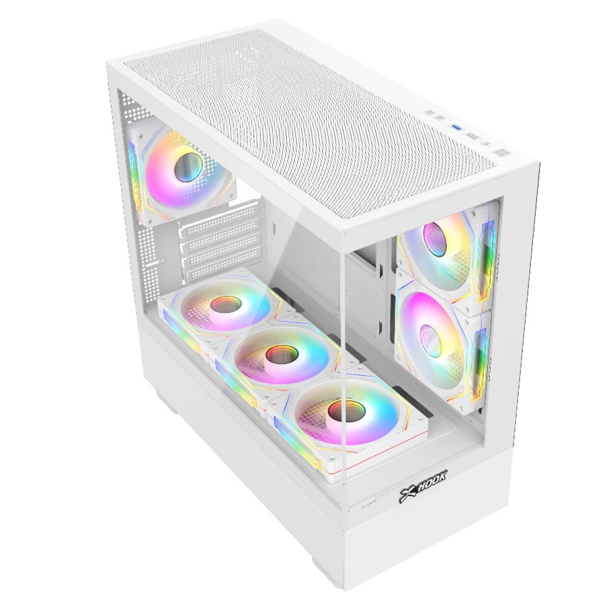 Gaming Case HOOK PIXEL Tempered Glass 6x RGB Fans Mid Tower - WHITE
